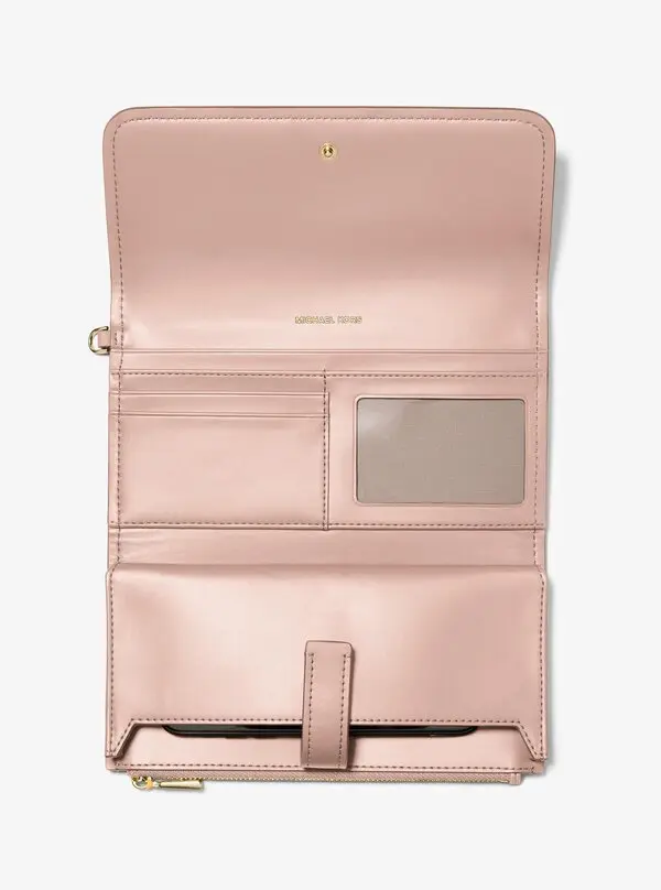 Michael Kors Jet Set Medium Pebbled Leather Smartphone Wristlet In By - Pink