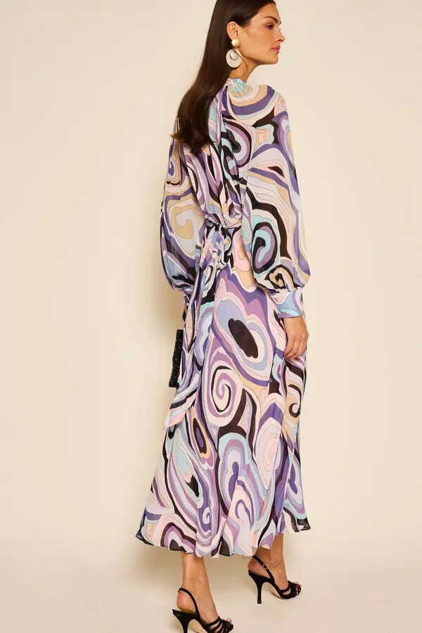 Rixo Aero Marble Ocean Printed Midi Dress