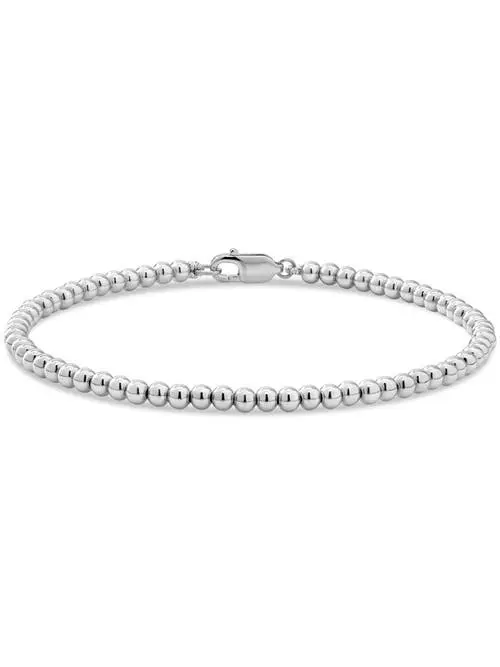 DEVATA 3mm Beaded Ball Chain Bracelet - Silver