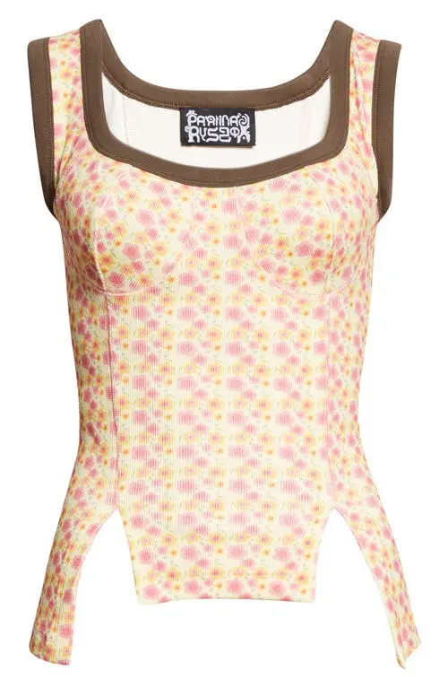 PAOLINA RUSSO Floral Rib Jersey Corset Top - Pink/cream Flower