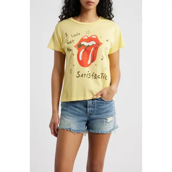 Daydreamer Rolling Stones Satisfaction Cotton Graphic T-shirt - Poppy Yellow
