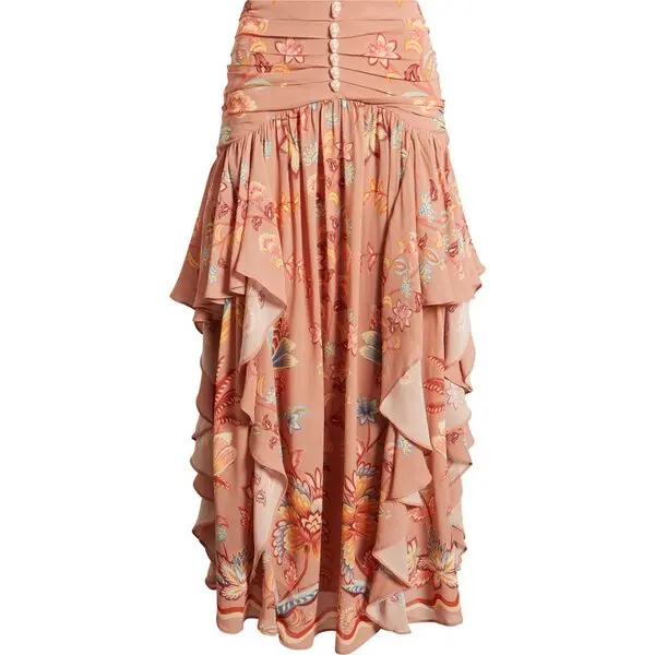 Farm Rio Boho Enhance Ruffled Maxi Skirt - Boho Enchance Mocha