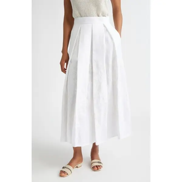 Eleventy Floral Embroidered Linen Skirt - 01 White