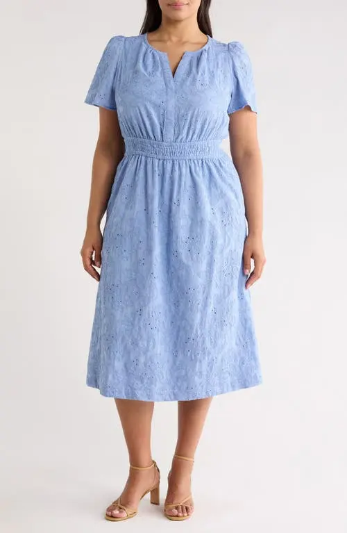 Anne Klein Embroidered Eyelet Lace Midi Dress - Surf Blue