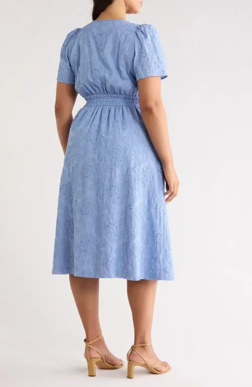 Anne Klein Embroidered Eyelet Lace Midi Dress - Surf Blue