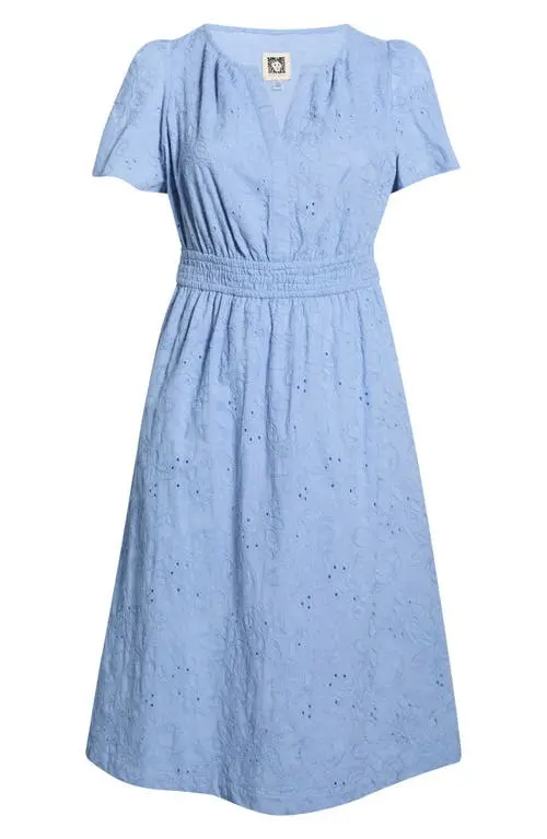 Anne Klein Embroidered Eyelet Lace Midi Dress - Surf Blue