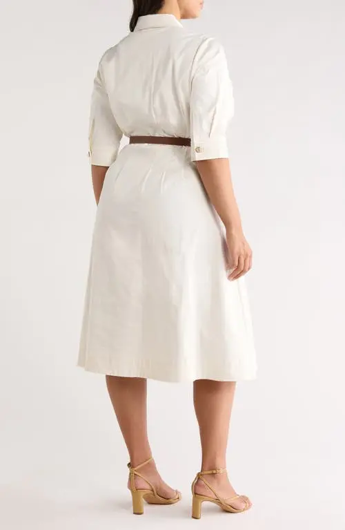 Anne Klein Belted Elbow Sleeve Cotton Sateen Shirtdress