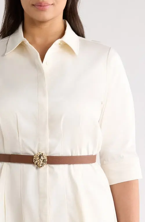 Anne Klein Belted Elbow Sleeve Cotton Sateen Shirtdress