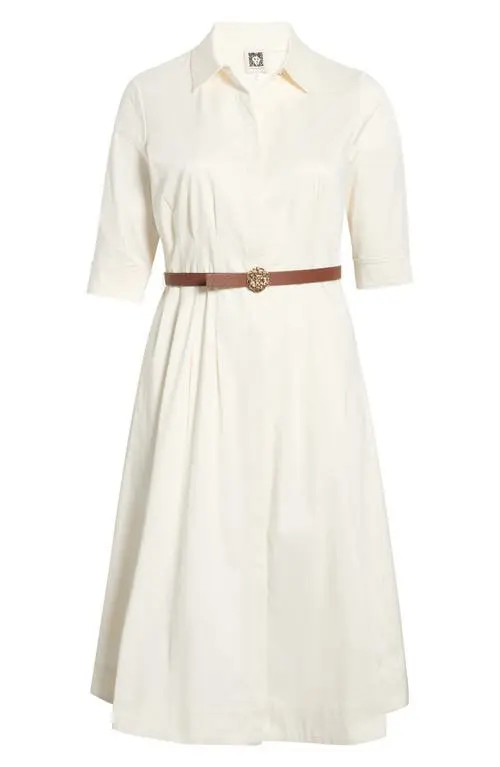 Anne Klein Belted Elbow Sleeve Cotton Sateen Shirtdress