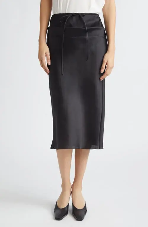 GIA STUDIOS Silk Drawstring Column Skirt - Black