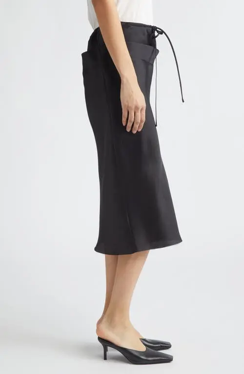 GIA STUDIOS Silk Drawstring Column Skirt - Black