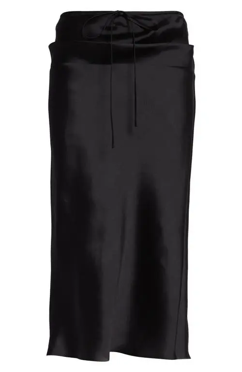 GIA STUDIOS Silk Drawstring Column Skirt - Black