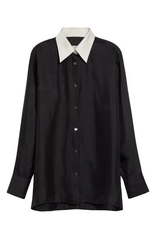 GIA STUDIOS Chiu Contrast Collar Satin Button-up Shirt - Black