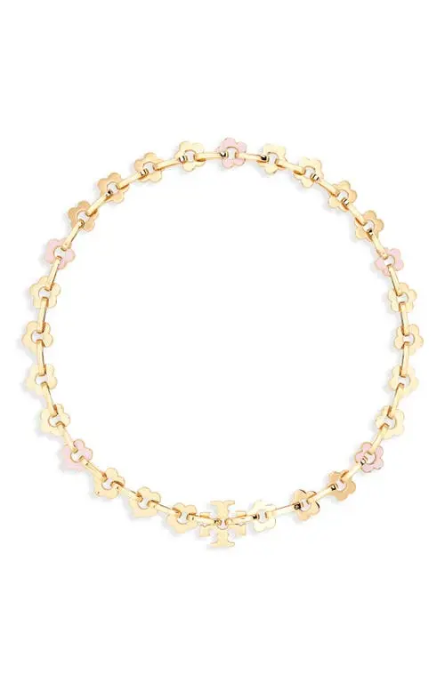 Tory Burch Forget Me Not Flower Chain Link Necklace - Tory Gold/new Ivory