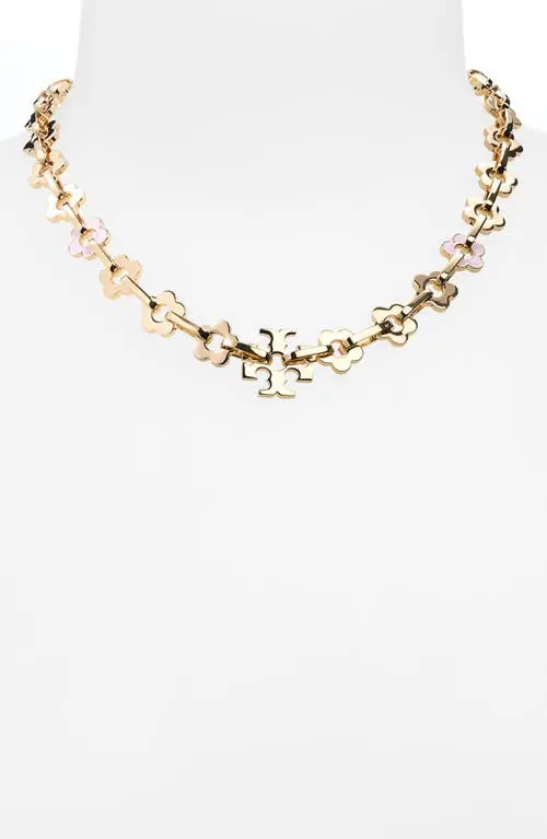 Tory Burch Forget Me Not Flower Chain Link Necklace