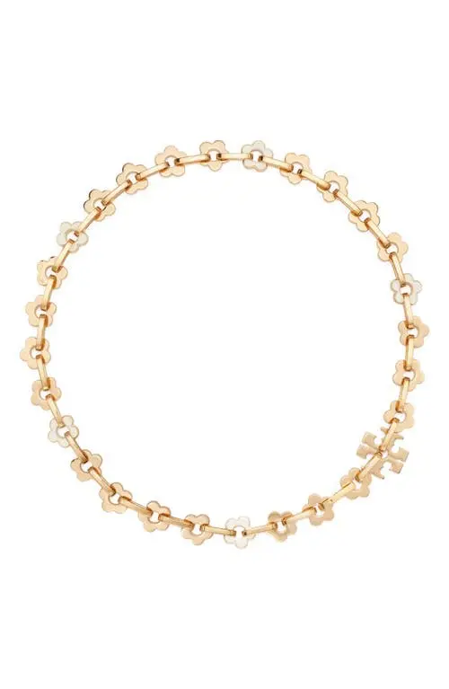 Tory Burch Forget Me Not Flower Chain Link Necklace - Tory Gold/new Ivory