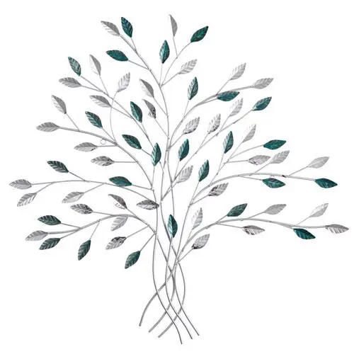 NEARLY NATURAL 30-in X 30-in Hand-painted Metal Tree Of Life Wall Art Decor - Silver/blue