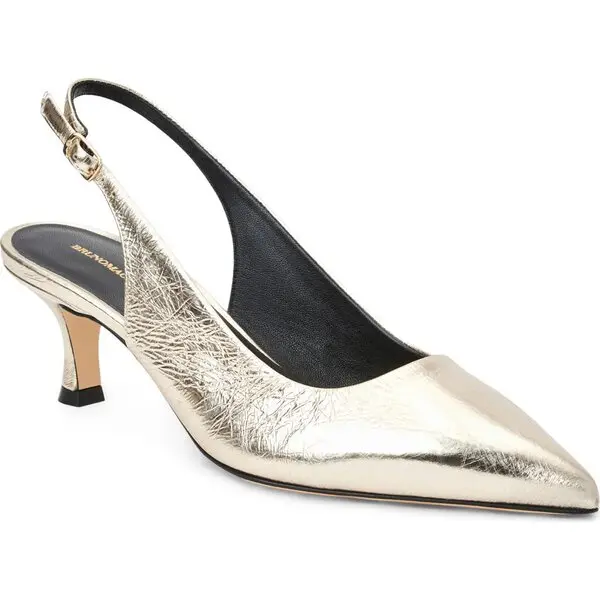 Bruno Magli Palerma Slingback Pointed Toe Kitten Heel Pump - Platino