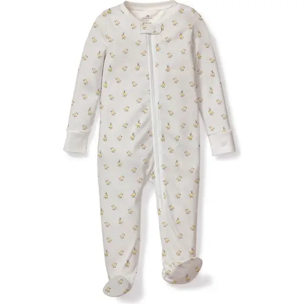 PETITE PLUME Printed Pima Cotton Zip Footie - Yellow