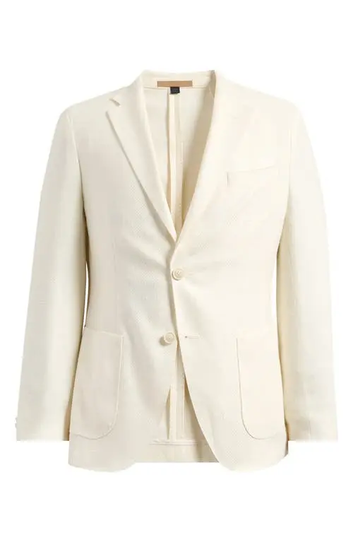 BOSS Heston Slim Fit Off White Textured Wool & Silk Blend Sport Coat - Open White