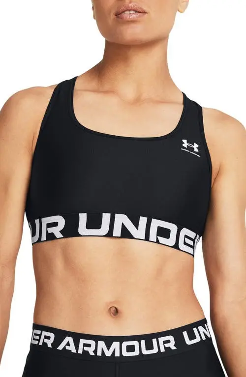 Under Armour Heatgear® Mid Racerback Logo Jacquard Sports Bra - Black//white