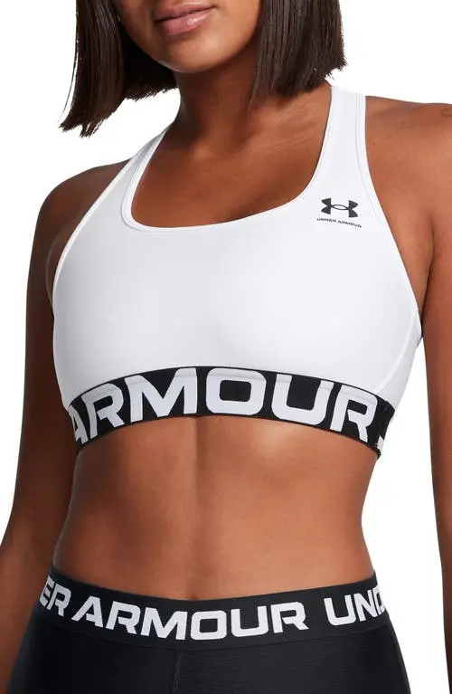 Under Armour Heatgear® Mid Racerback Logo Jacquard Sports Bra - White//black