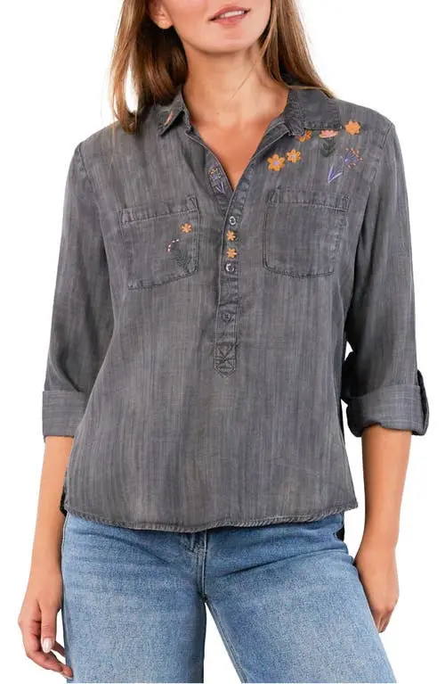 BILLY T Floral & Flawless Embroidered Shirt - Smoked Pearl