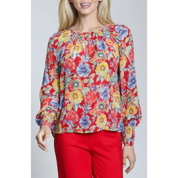 APNY Floral Smock Cuff Top - Red Multi