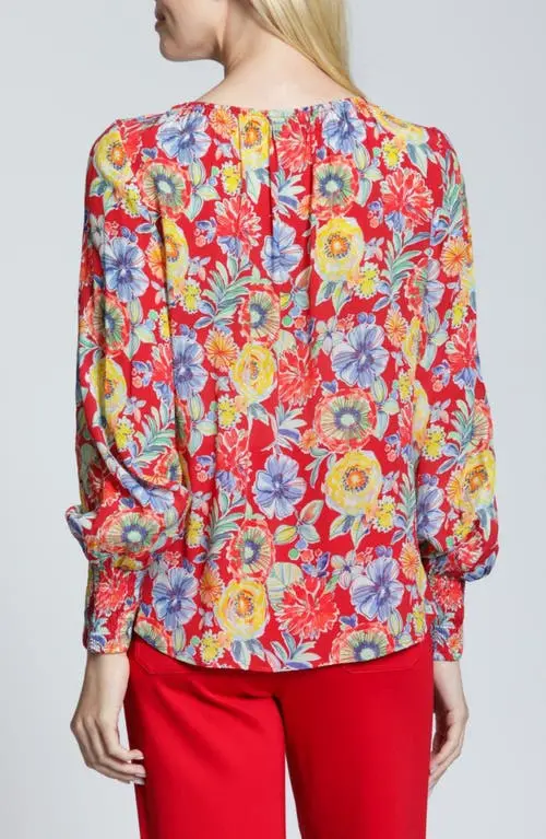 APNY Floral Smock Cuff Top - Red Multi