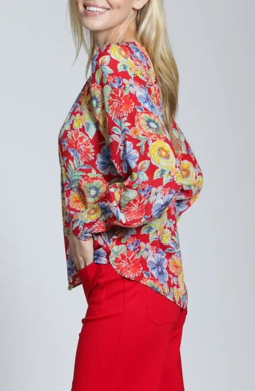 APNY Floral Smock Cuff Top - Red Multi