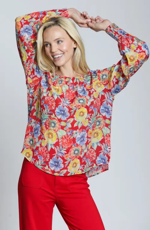 APNY Floral Smock Cuff Top - Red Multi