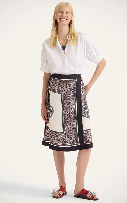 La DoubleJ Printed Silk Twill Midi Skirt - Cobra Placée Grey