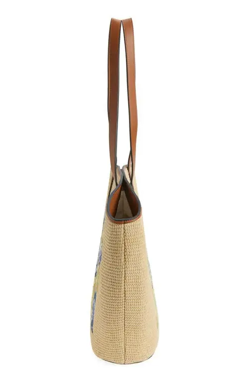 Farm Rio Large Embroidered Raffia Basket Tote - Sunny Paradise Embroidery