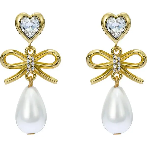 Ted Baker London Ivy Icon Charm Heart Bow Faux Pearl Drop Earrings - Metallic Gold