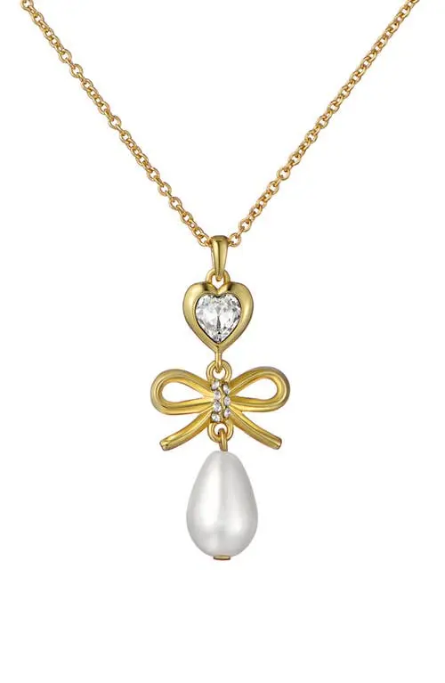Ted Baker London Imogen Icon Charm Heart Bow Faux Pearl Drop Pendant Necklace - Metallic Gold