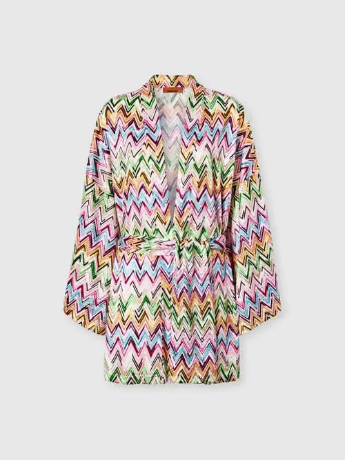 Missoni Kimono Cover-up In Stretch Viscose With Lace And Zigzag Motif - Multicoloured