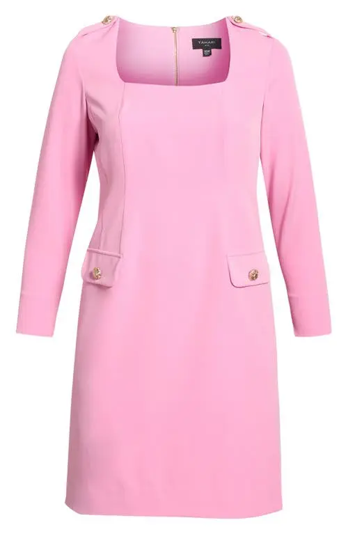 TAHARI ASL Long Sleeve Crepe Sheath Dress - Flamingo