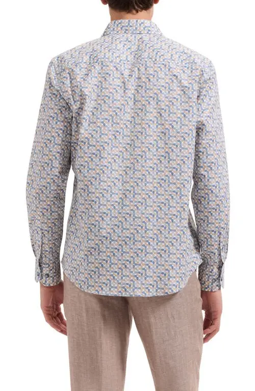 Bugatchi Axel Shaped Fit Geo Floral Stretch Cotton Button-up Shirt - Walnut
