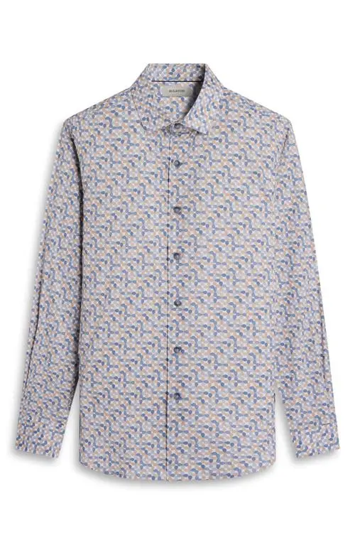 Bugatchi Axel Shaped Fit Geo Floral Stretch Cotton Button-up Shirt - Walnut