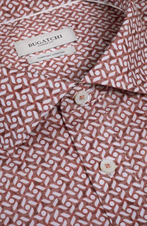 Bugatchi Axel Shaped Fit Mosaic Print Stretch Cotton Button-up Shirt - Sienna