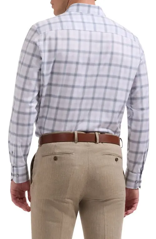 Bugatchi Julian Shaped Fit Check Stretch Cotton Button-up Shirt - Platinum