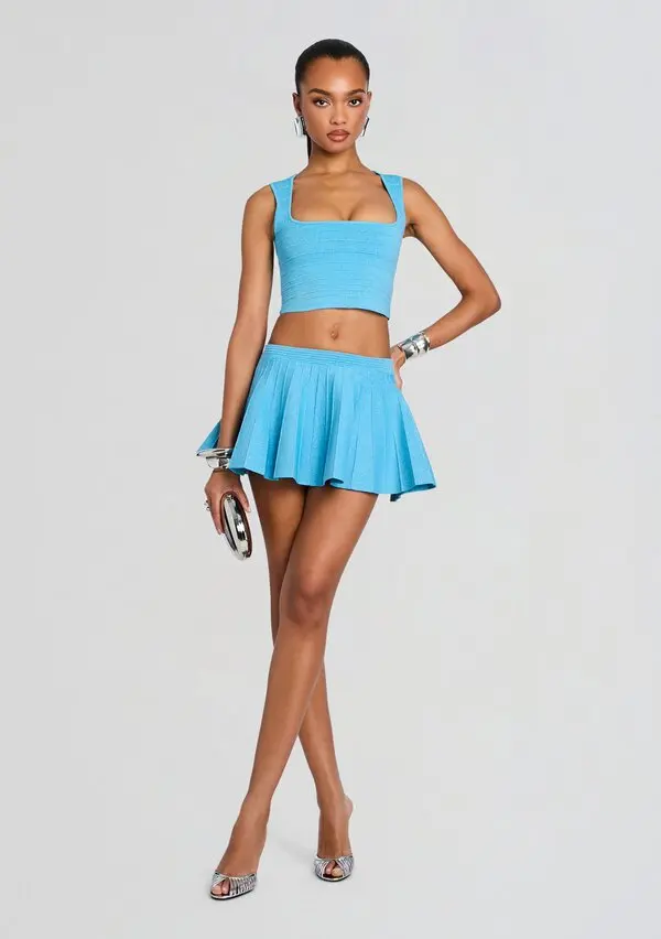 Retrofete Isaie Knit Mini Skirt - Metallic Aqua