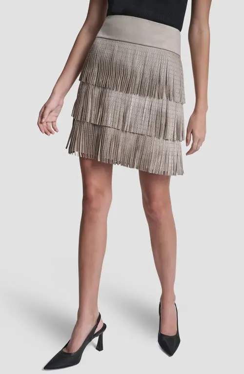 Dkny Studded Fringe Faux Suede Miniskirt - Pebble