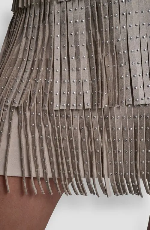 Dkny Studded Fringe Mini Skirt - Pebble
