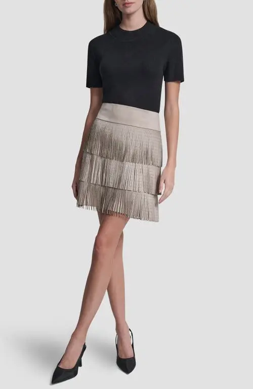 Dkny Studded Fringe Mini Skirt - Pebble