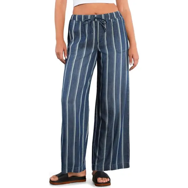 BILLY T Daydream Stripe Tie Waist Wide Leg Pants - Indigo Cabana Str