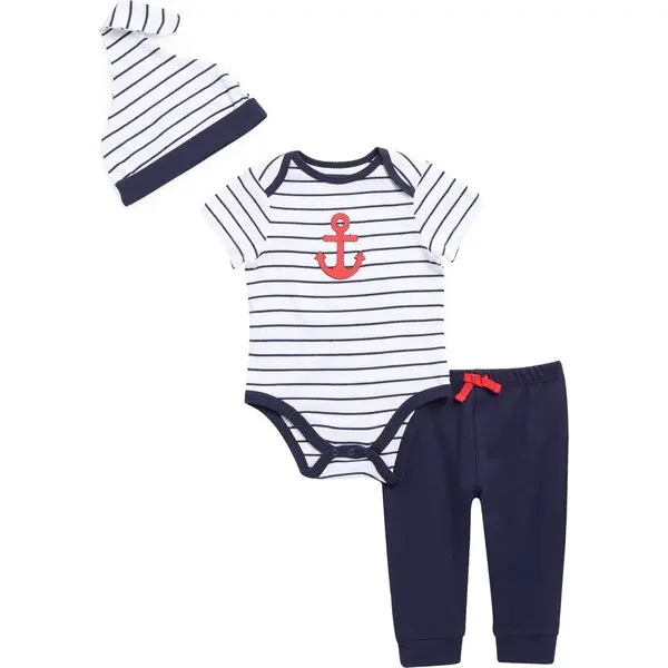 LITTLE ME Striped Anchor Bodysuit With Leggings And Hat