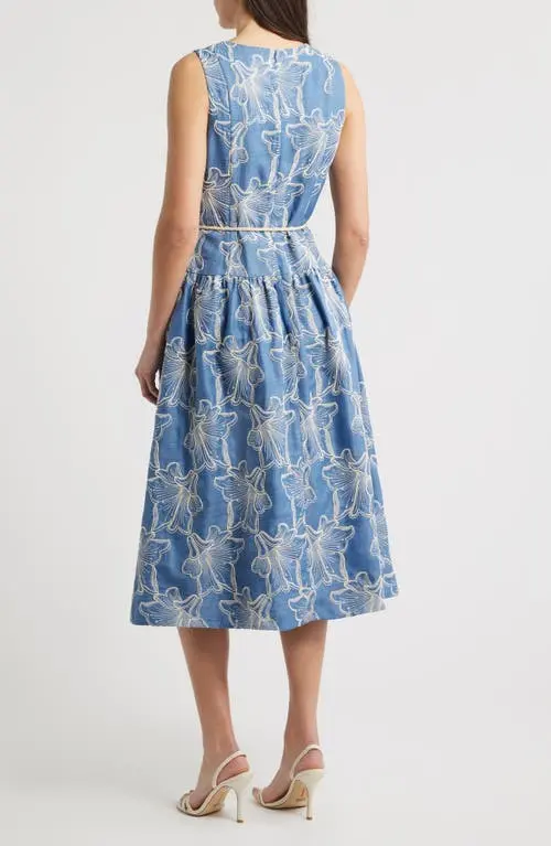 Julia Jordan Floral Embroidery Sleeveless Midi Dress
