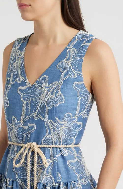 Julia Jordan Floral Embroidery Sleeveless Midi Dress