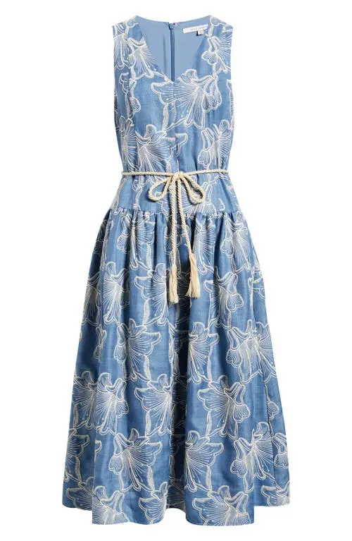 Julia Jordan Floral Embroidery Sleeveless Midi Dress